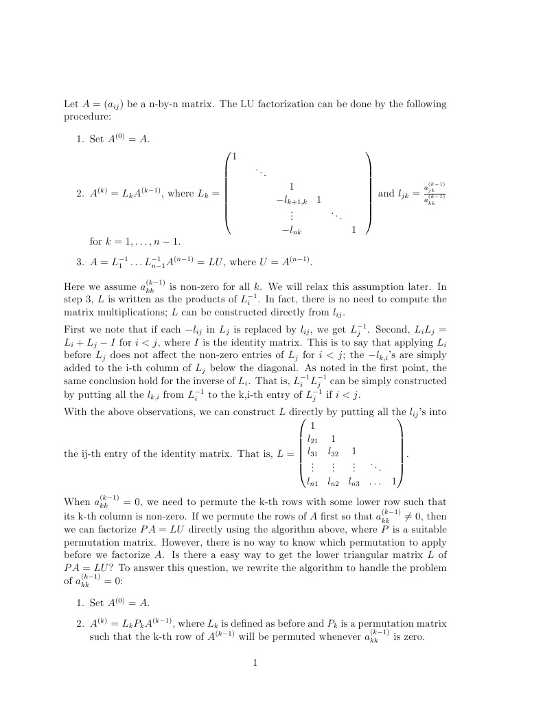 An Efficient Procedure For Constructing The Lower Triangular Matrix L