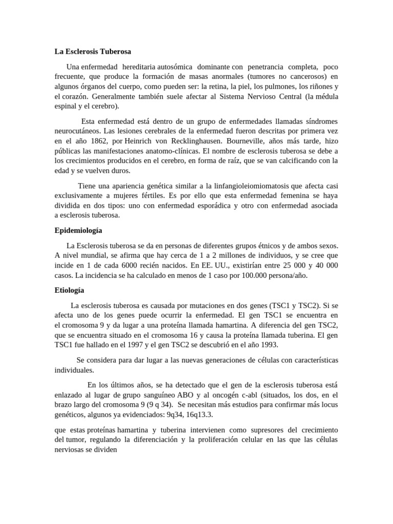 Esclerosis Tuberosa | PDF | Enfermedades y trastornos | Especialidades Medicas