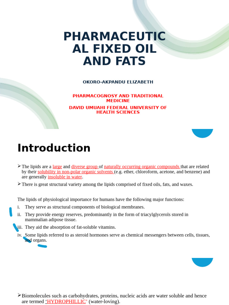 Overview of Fixed Oils and Fats | PDF | Lipid | Wax
