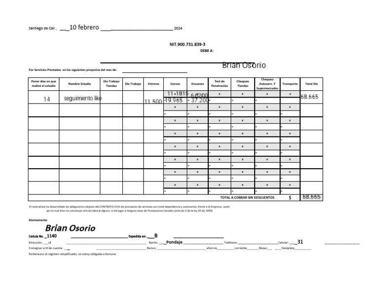 Cuenta de Cobro Brian Osorio | PDF | Economias