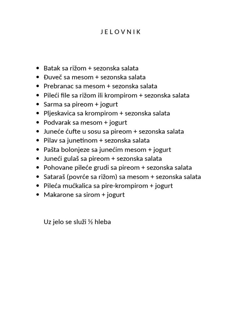 Jelovnik Turci | PDF