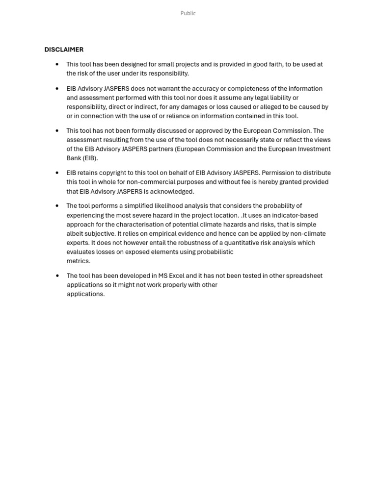 Disclaimer Excel Tool | PDF
