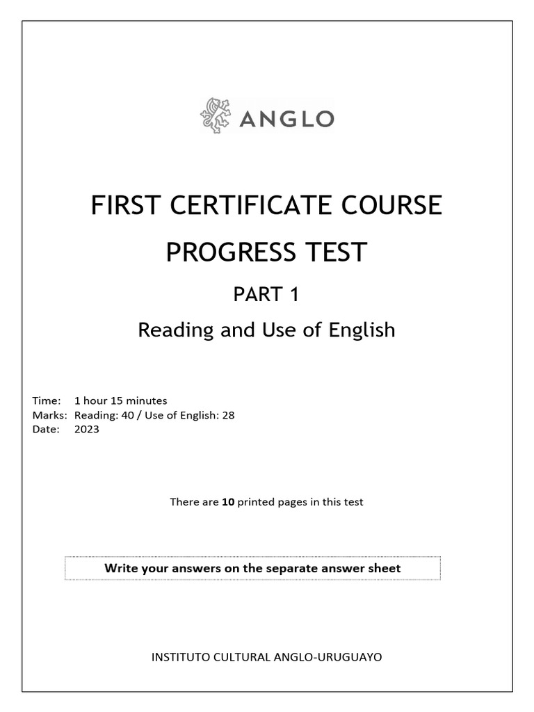 FCE Progress Test Part 1 - Reading & Use of English 06 2023 2016 | PDF ...