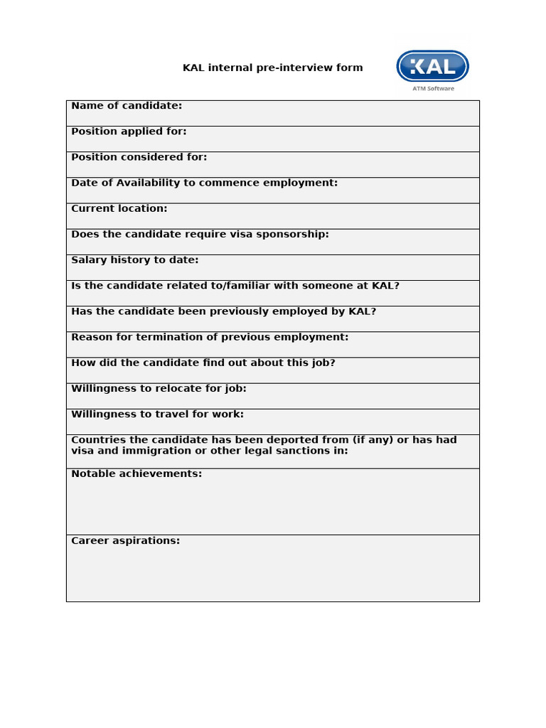 KAL Internal Pre-Interview Form | PDF