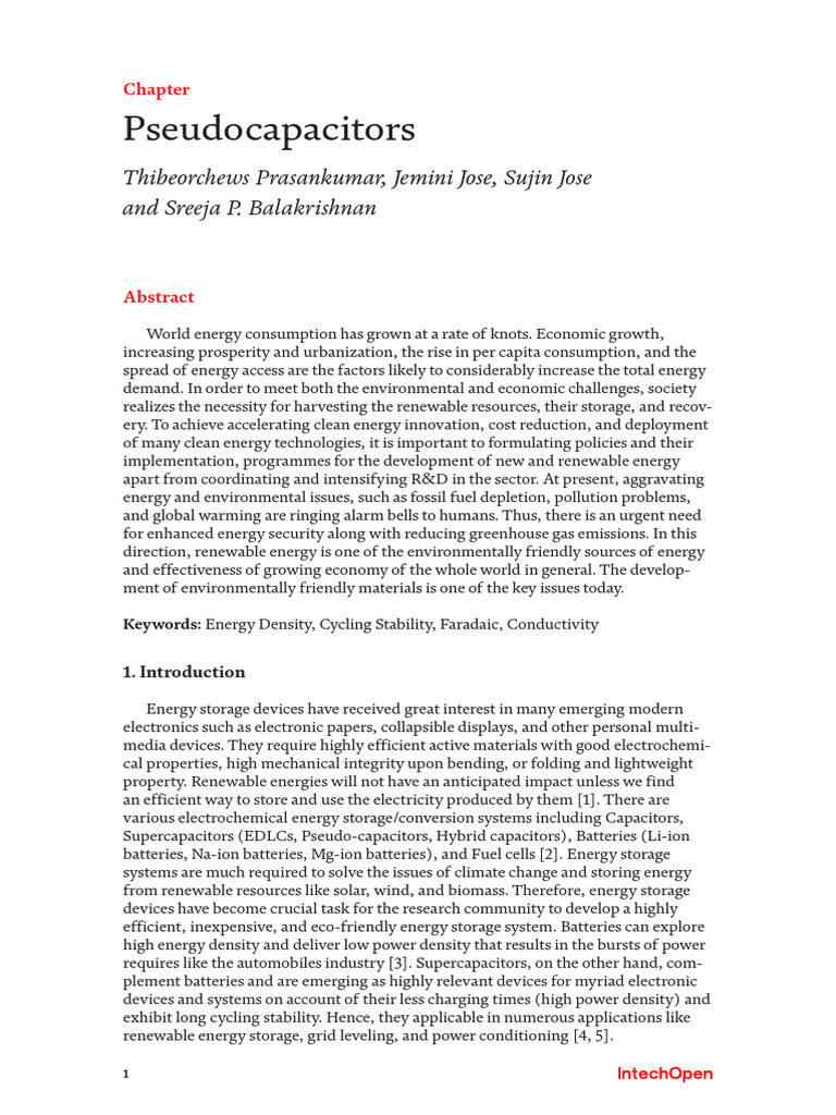 Pseudocapacitors: Thibeorchews Prasankumar, Jemini Jose, Sujin Jose and Sreeja P. Balakrishnan ...