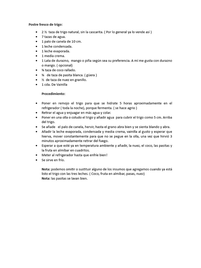 Postre Fresco Dectrigo | PDF