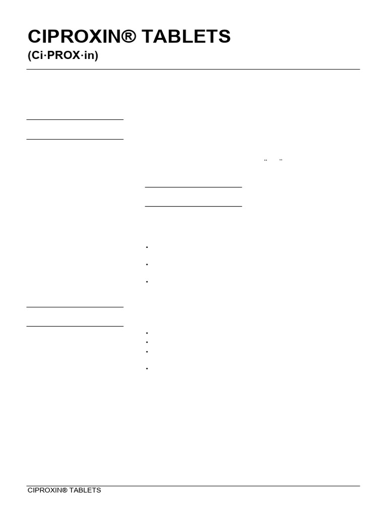 Ciproxin® Tablets: (Ci PROX In) | PDF | Arthritis | Medicine