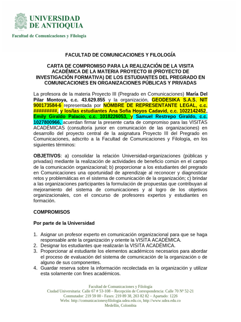 Modelo Carta de Compromiso - 2025-1 | PDF | Maestros