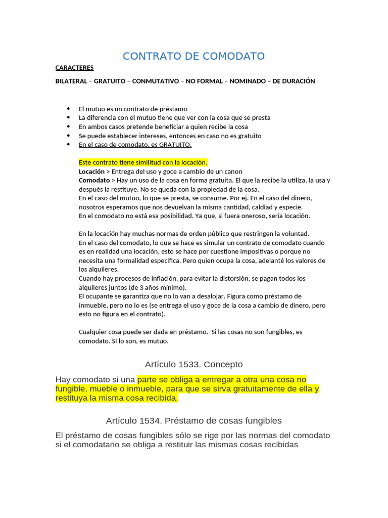 Contrato de Comodato | PDF | Consentimiento | Derecho privado