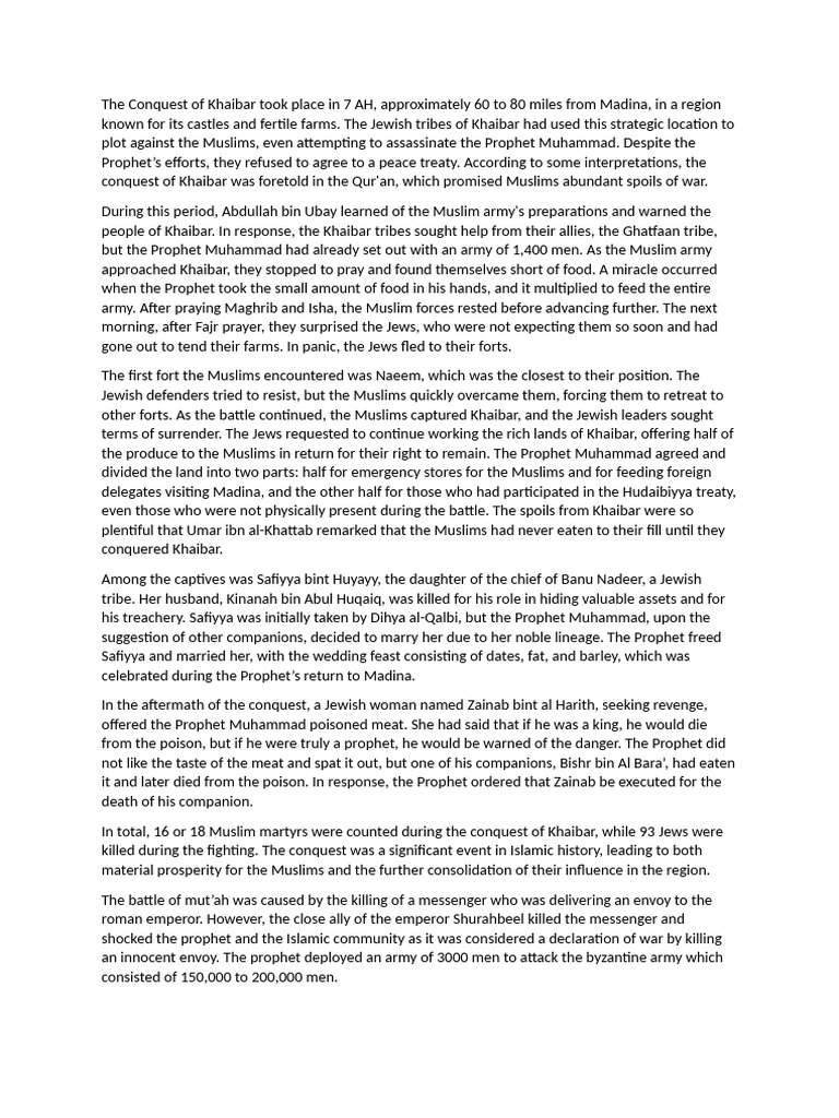 Khaibar Conquest: Key Events and Impact | PDF | Muhammad