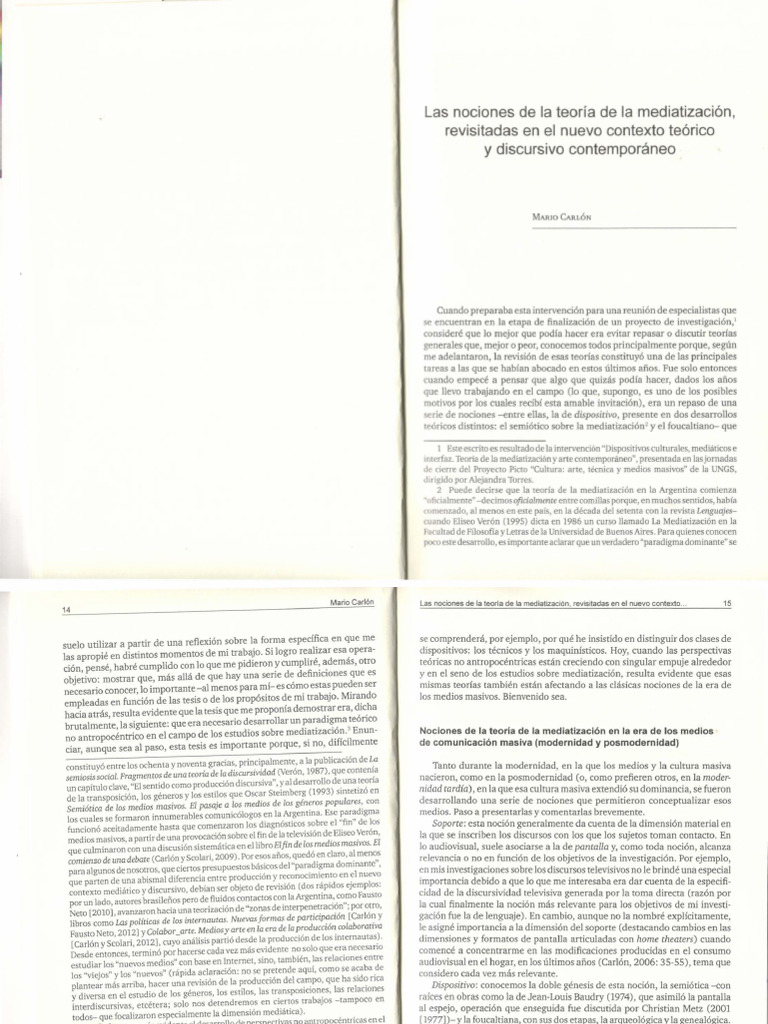 Carlón, Mario - Las Nociones de La Teoría de La Mediatización | PDF ...