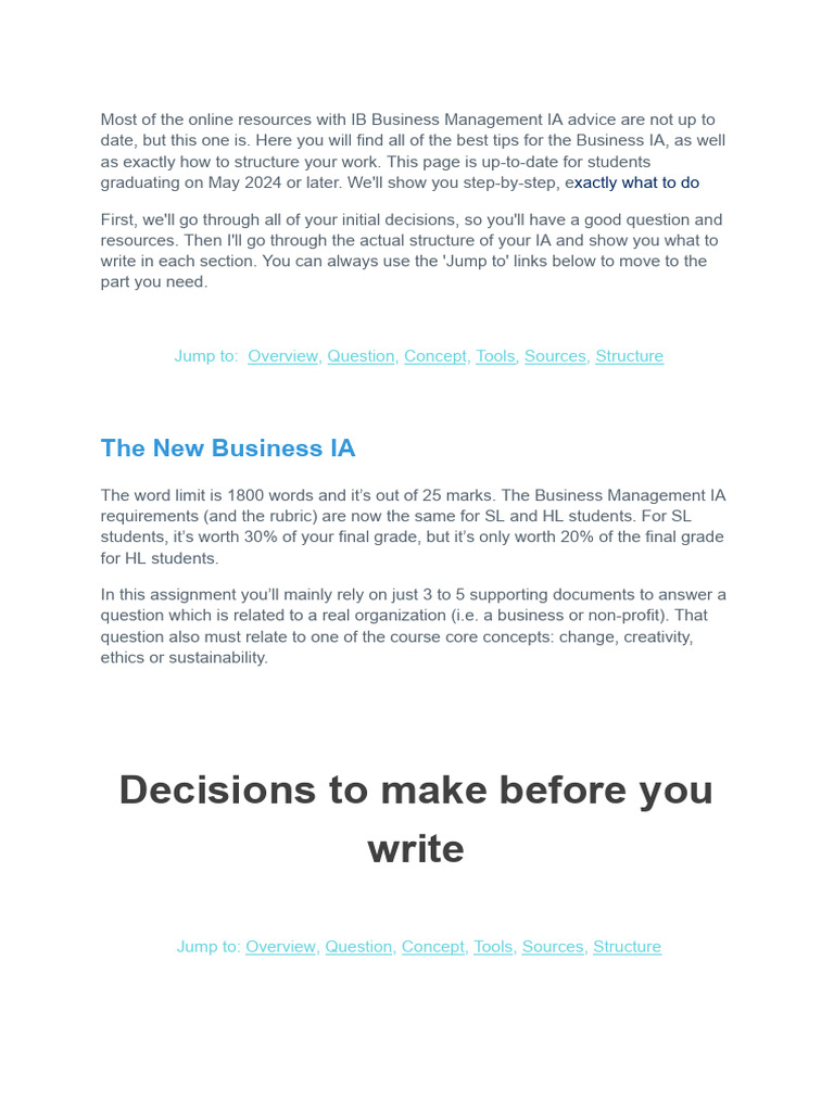 Business IA Structure and Guidelines | PDF