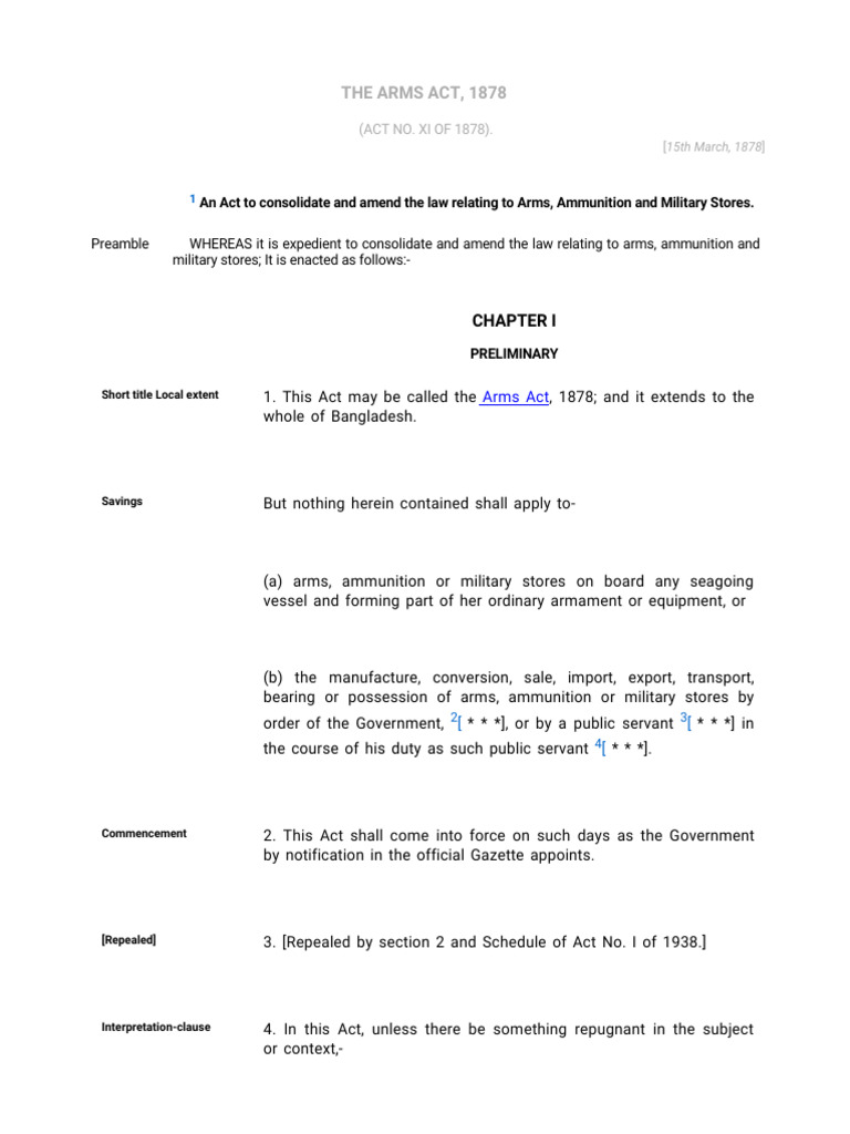 Arms Act of 1878: Bangladesh Regulations | PDF | Magistrate | Fine ...