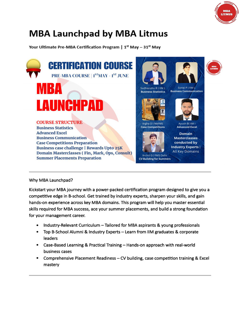 MBA Launchpad - Course Outline | PDF | Statistics | Statistical Analysis