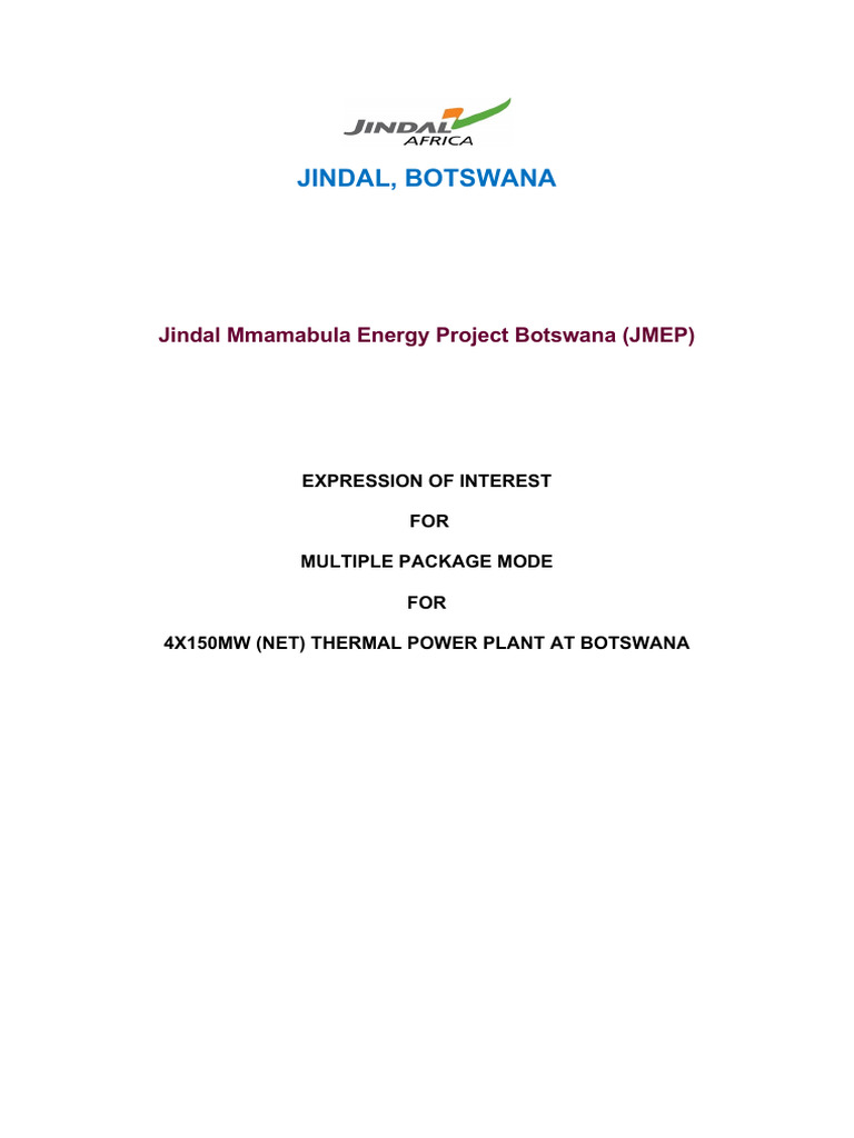 Jindal Botswana Thermal Power EOI | PDF | Power Station | Power (Physics)
