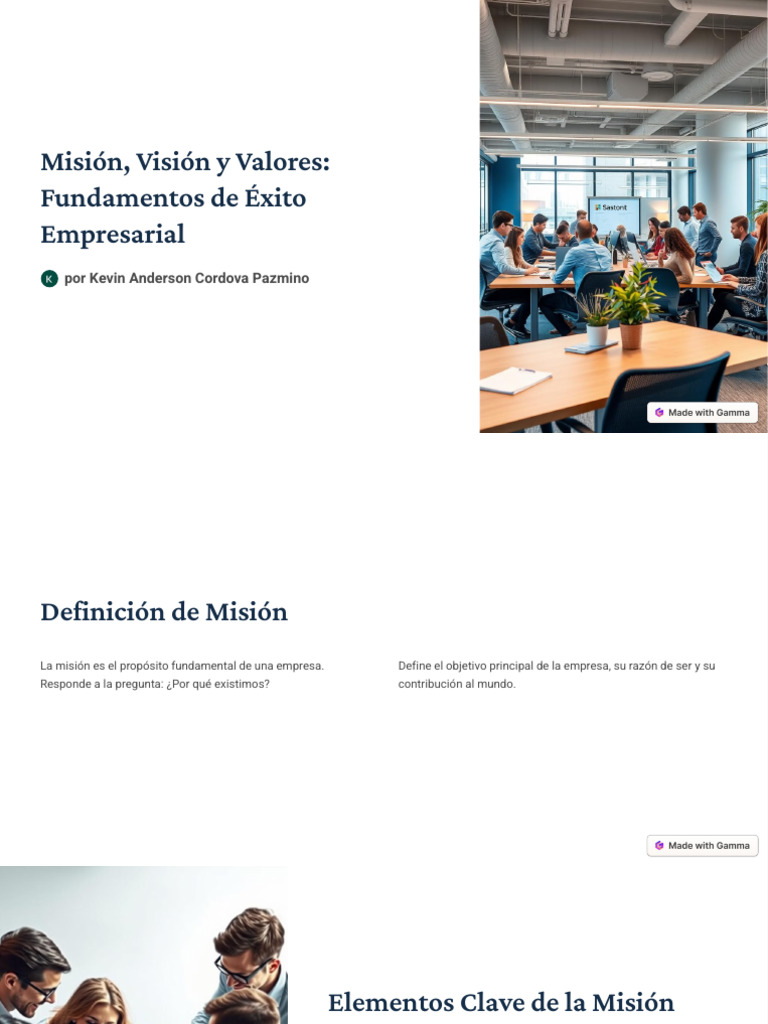 Mision Vision y Valores Fundamentos de Exito Empresarial | PDF