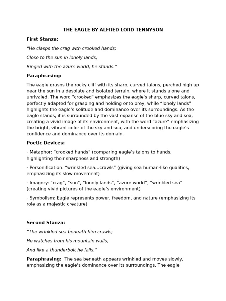 The Eagle by Lord Tennyson | PDF | Eagle