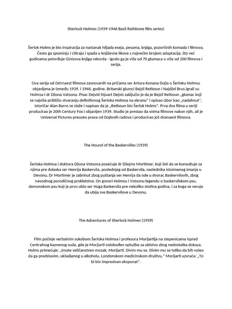 Sherlock Holmes (1939-1946 Basil Rathbone Film Series) | PDF