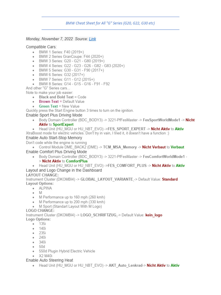 pdfcoffee.com_bmw-g30-cheat-sheet-for-all-pdf-free | PDF | Motor Vehicle | Car