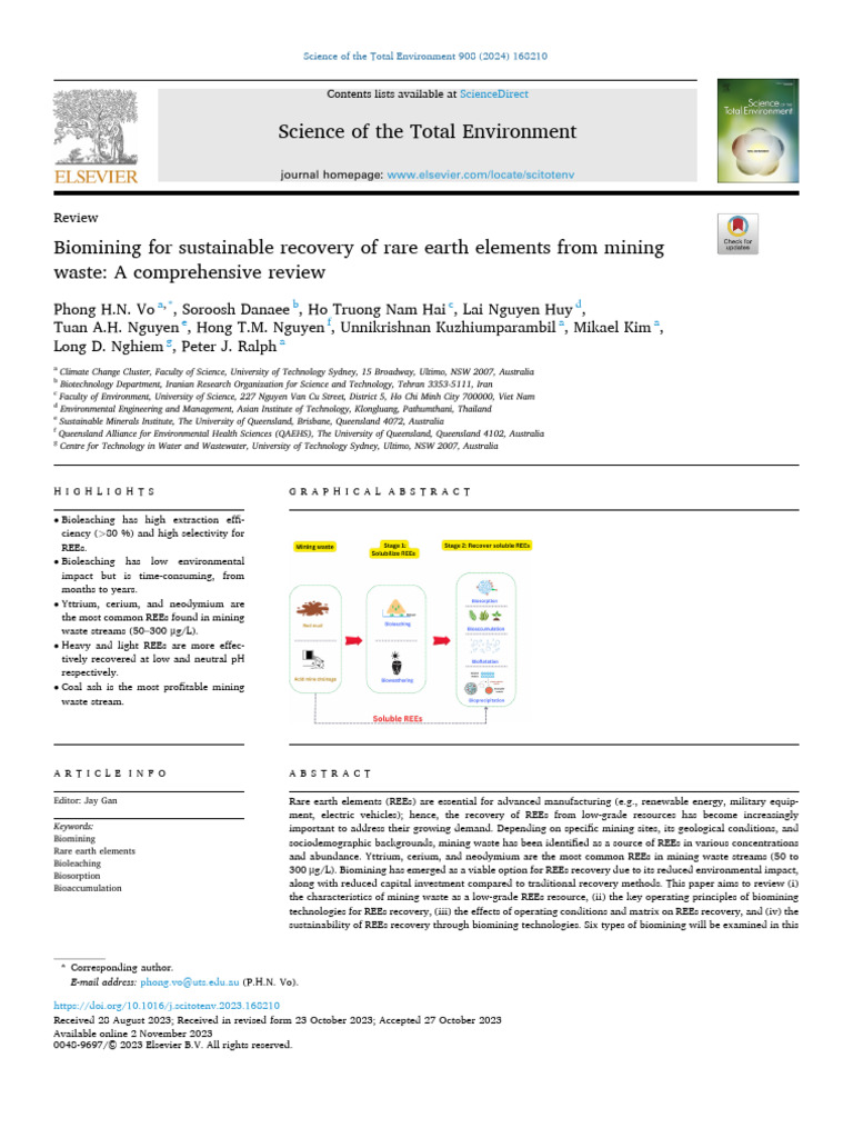 Biomining For Sustainable Recovery of Rare Earth Elements From Mining ...