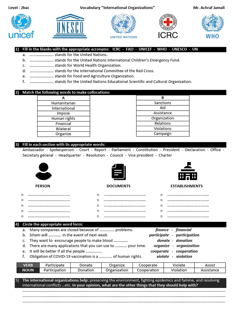 Unit 8 Vocabulary Worksheet 2bac Lesson | PDF | United Nations ...