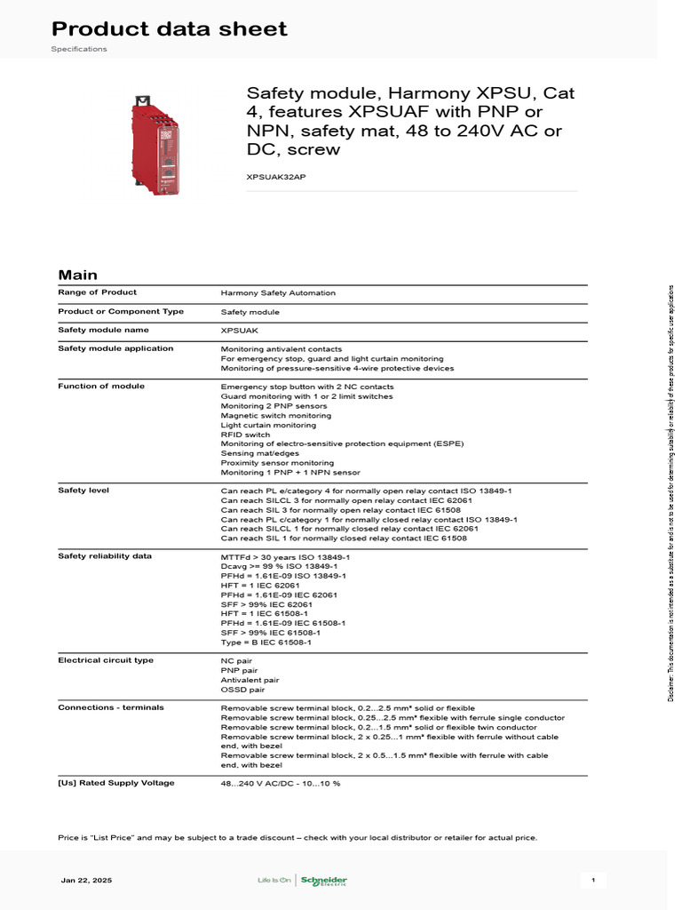 Harmony XPSU Safety Module Overview | PDF | Relay | Switch