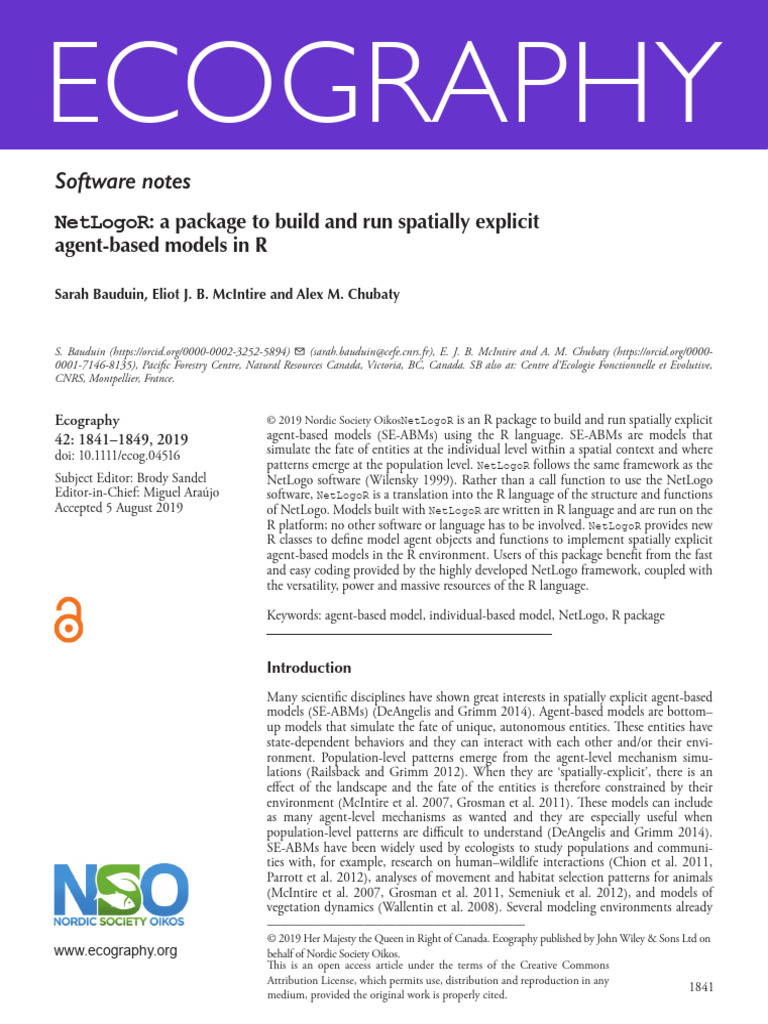 NetLogoR_A_package_to_build_and_run_spatially_expl | PDF | Simulation | Agent Based Model