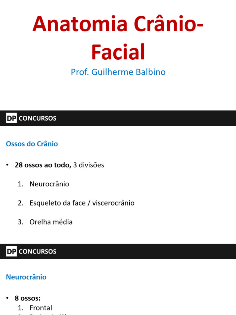Anatomia Crano-Facial - Aula 1 | PDF