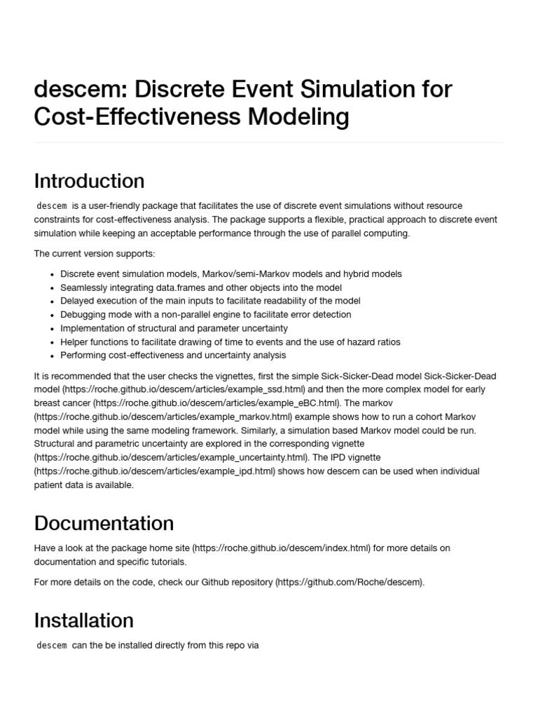 Discrete Event Simulation For Cost-Effectiveness Modelling - Descem | PDF | Simulation ...