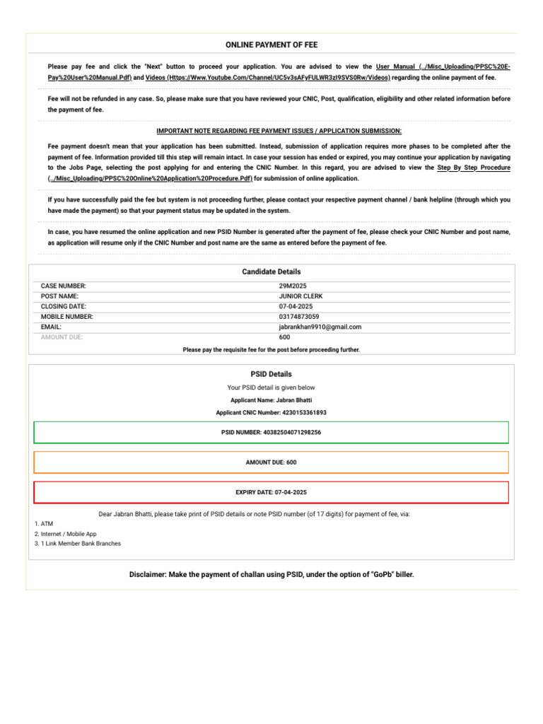 Payment Details of Junior Clerk | PDF | Fee | Computing
