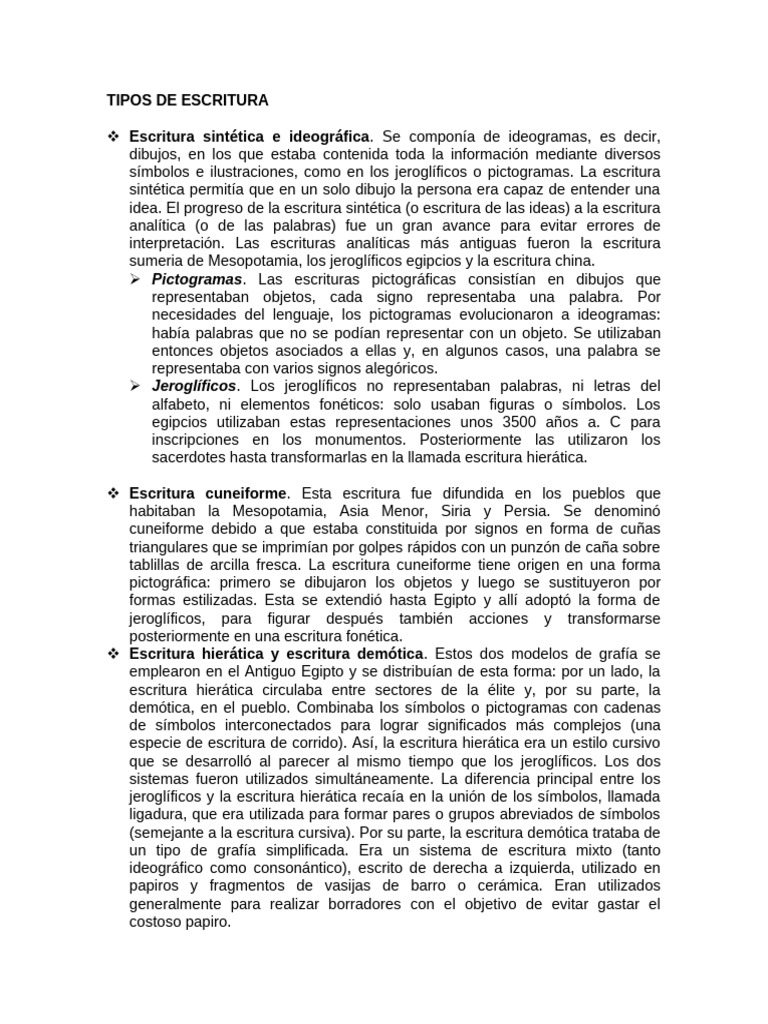 Tipos de Escritura | PDF | Escritura | Jeroglíficos egipcios