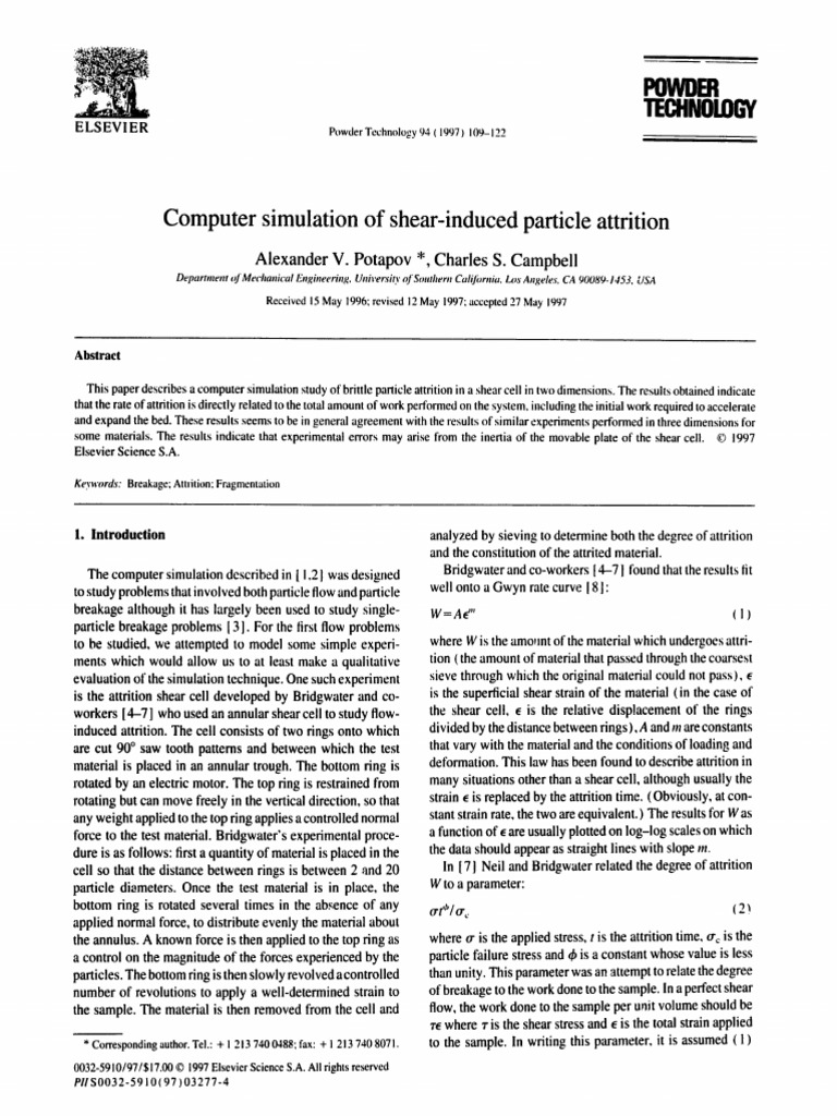 Computer Simulation of Shear-Induced Particle Attrition | PDF | Force ...