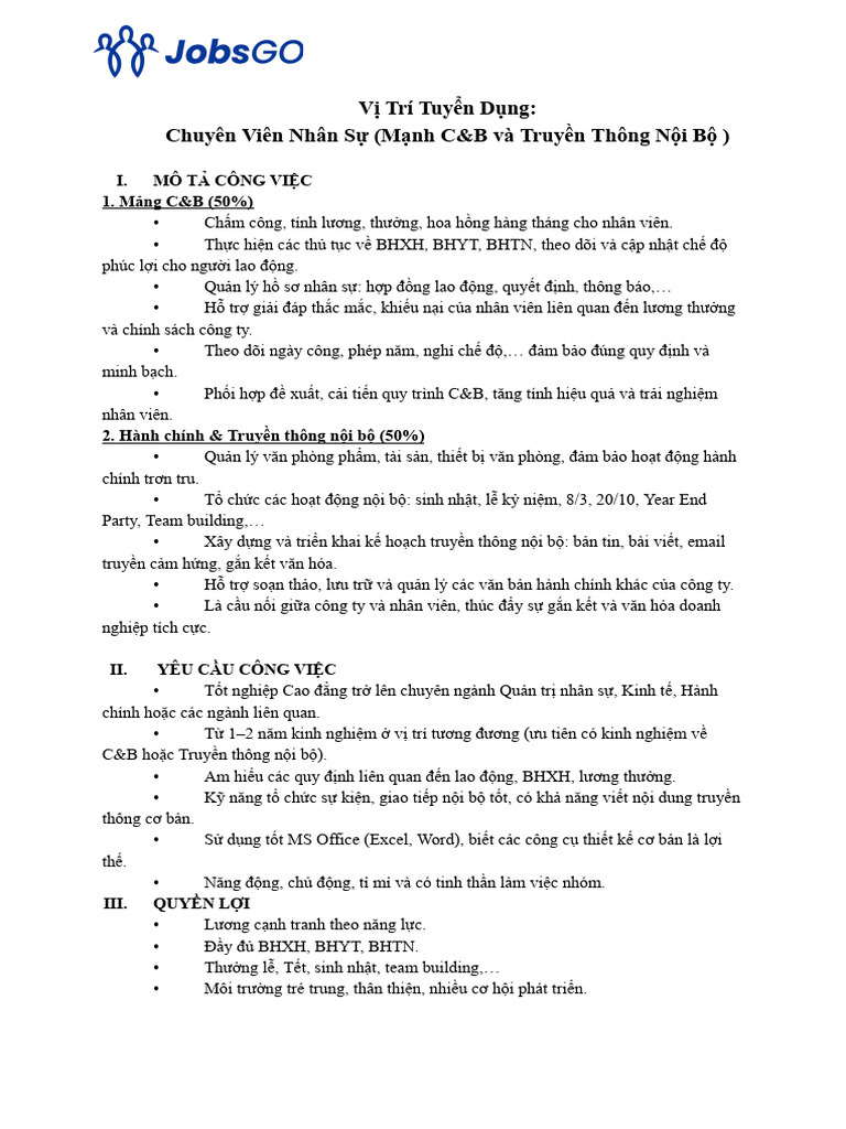 JD Nhân S (HR) M NH C&B | PDF