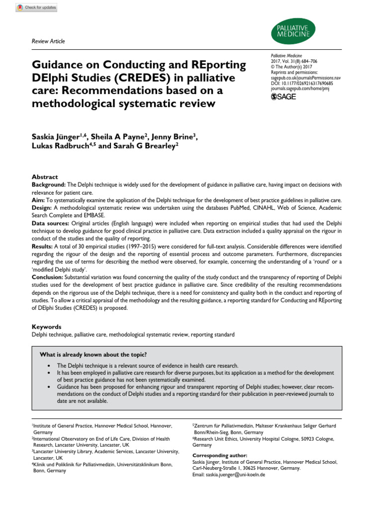 CREDES Guidelines for Delphi Studies in Palliative Care | PDF ...