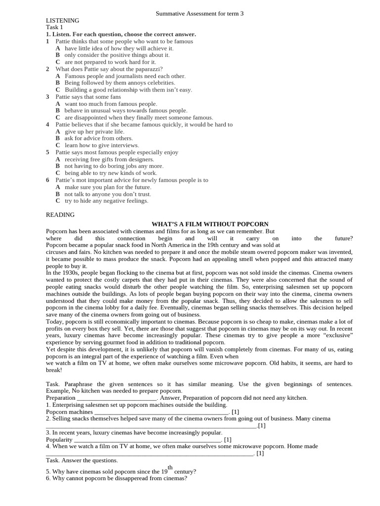 SAT-3 Term 9 Grade | PDF | Popcorn | Movie Theater