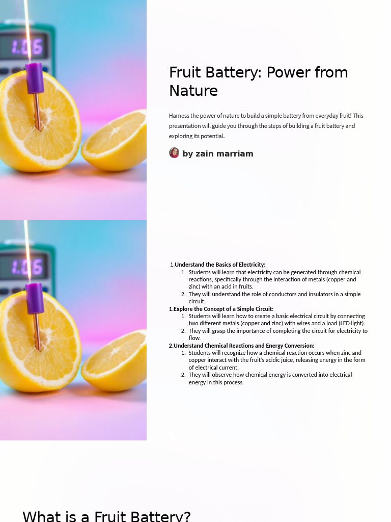 Build a Fruit Battery: Simple Guide | PDF | Electricity | Electromagnetism