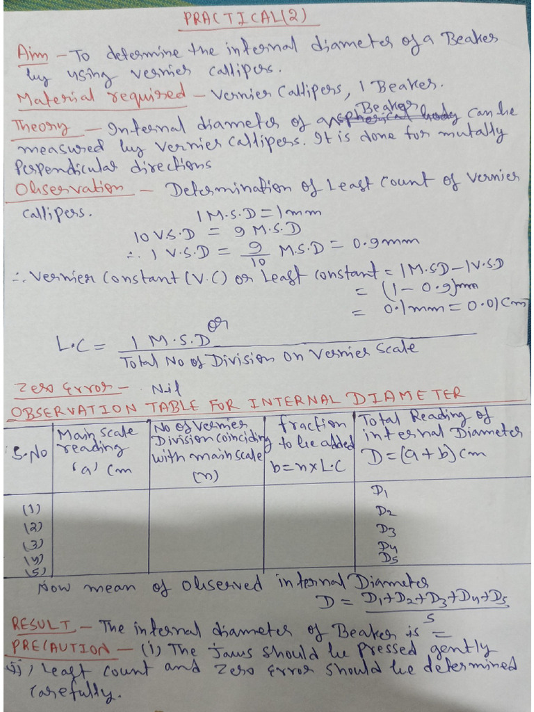 Class 11th Practical Vernier Callipers | PDF