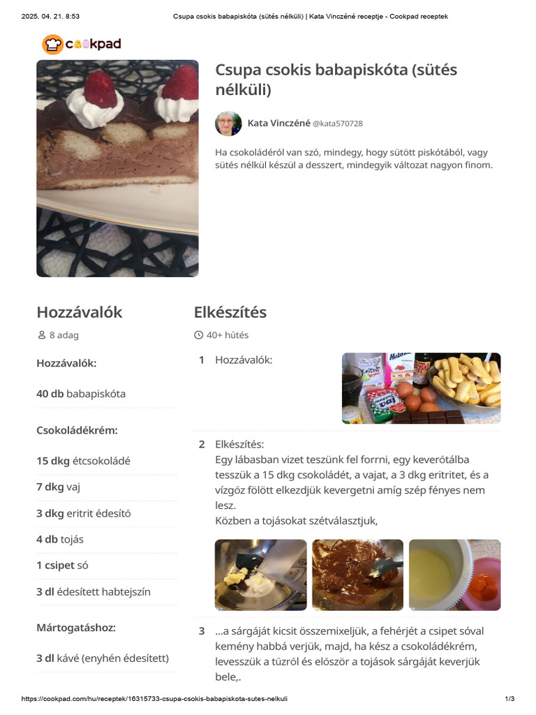 Csupa Csokis Babapiskóta (Sütés Nélküli) - Kata Vinczéné Receptje - Cookpad Receptek | PDF