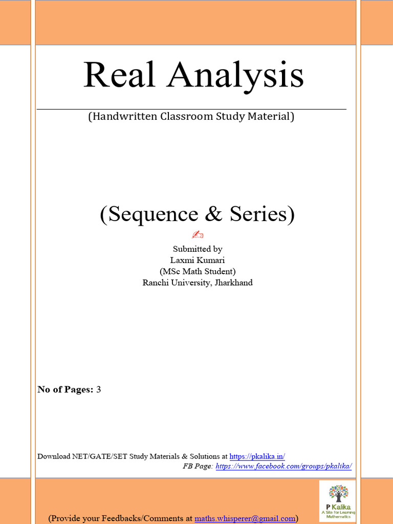 Real Analysis: Sequences & Series Notes | PDF