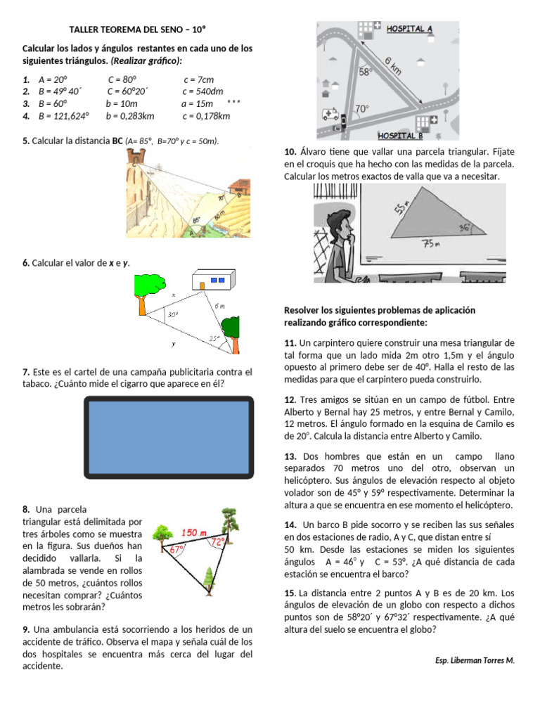Taller Teorema Del Seno | PDF | Triángulo