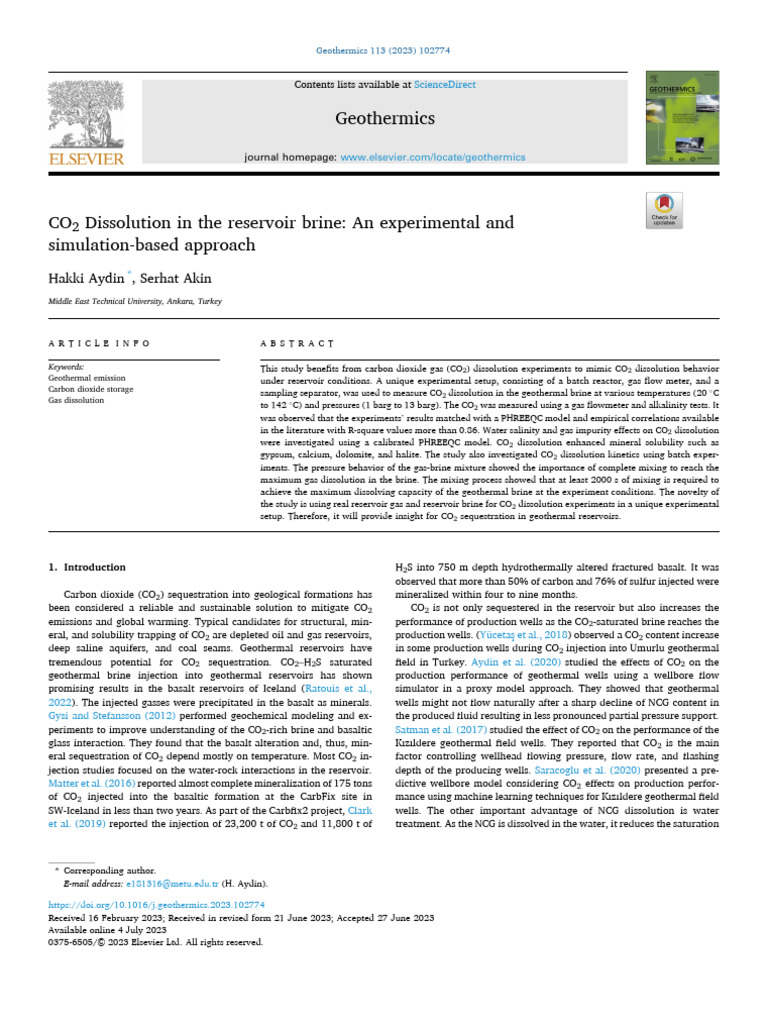 CO2 Dissolution in The Reservior Brine | PDF | Carbon Dioxide | Carbon Sequestration