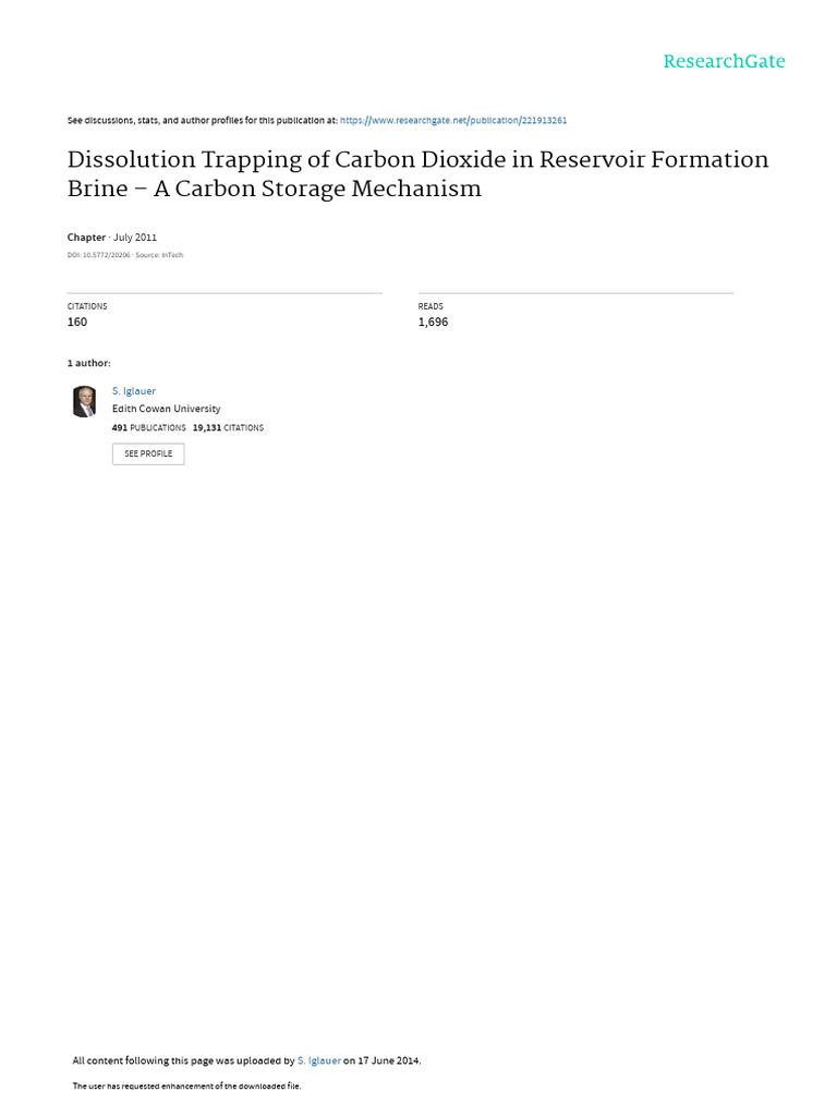 CO2 Dissolution Trapping in Brine Storage | PDF | Carbon Dioxide ...