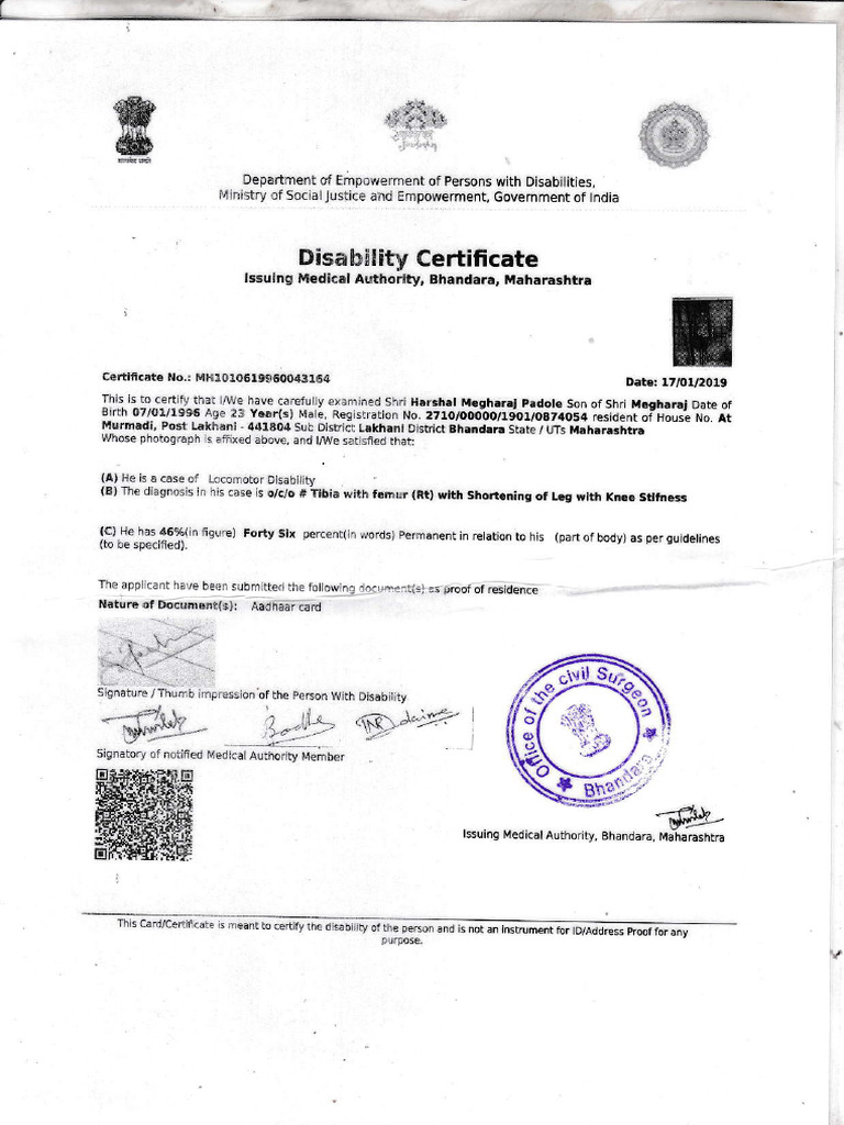 Disability Certificate Issuance Details | PDF