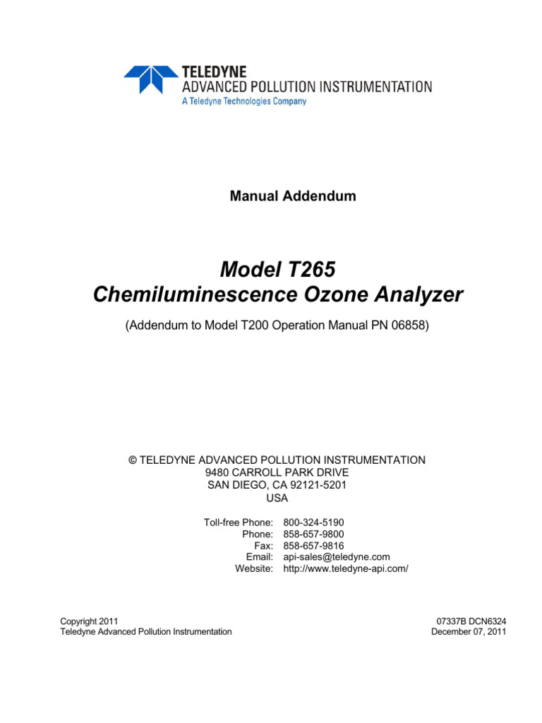 Op Manual-Model T265 Chemiluminescence Ozone Analyzer | PDF | Chemical ...