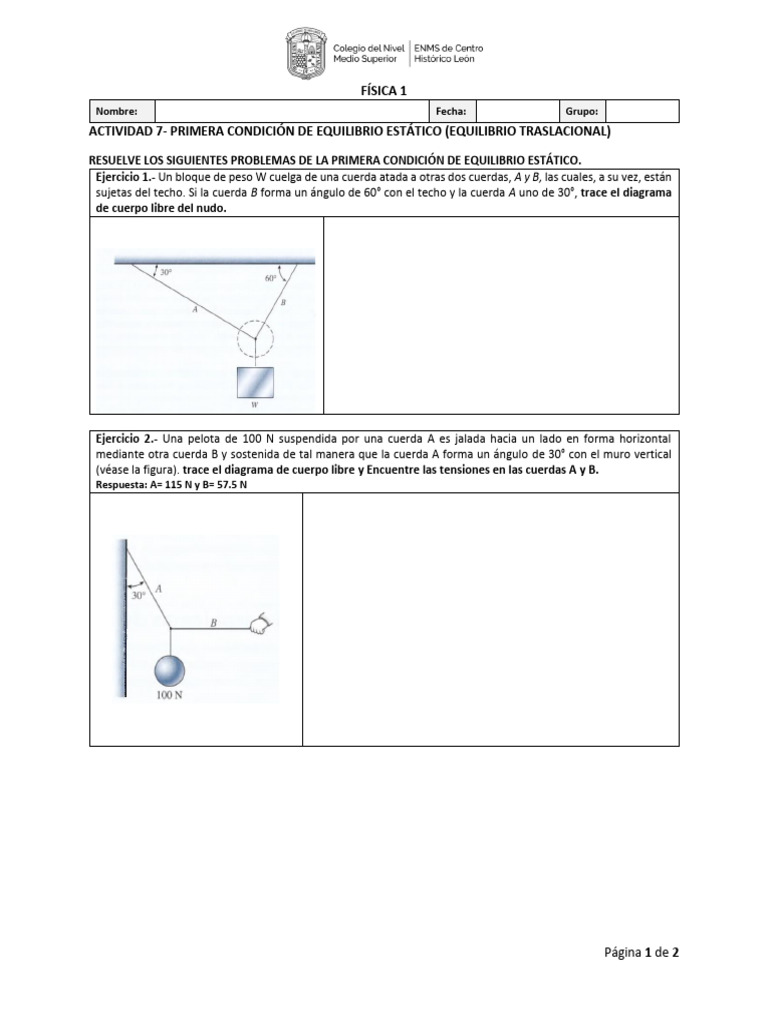 Ejercicios De Equilibrio Estático Pdf