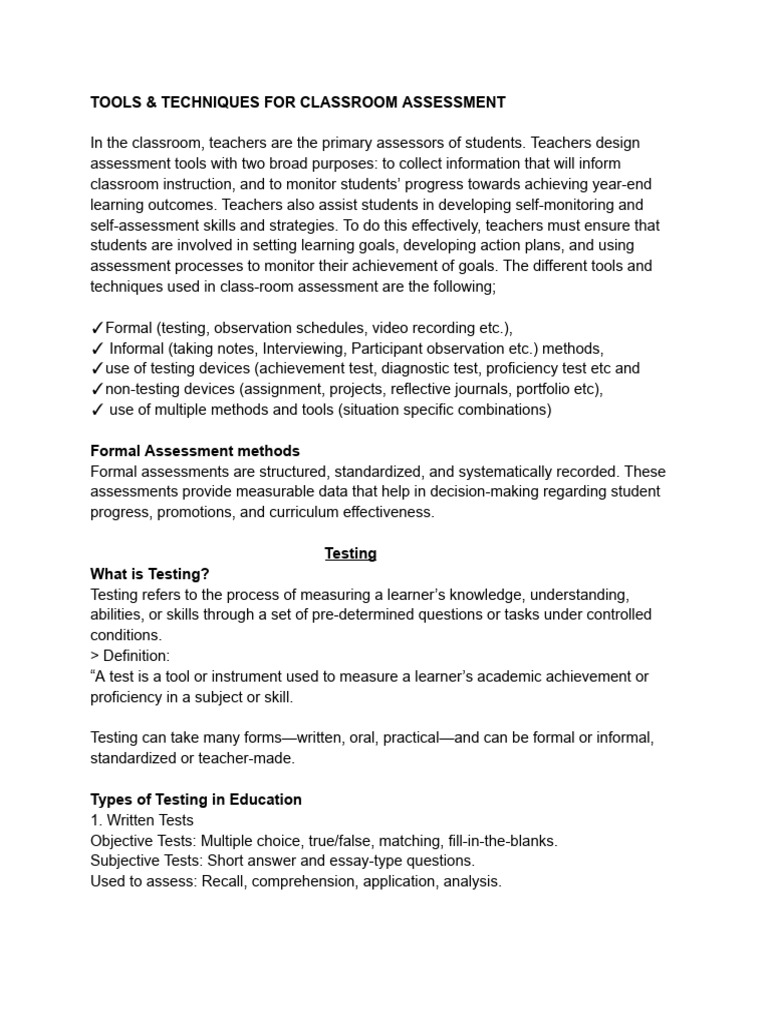 Tools & Techniques For Classroom Assessment | PDF | Focus Group ...
