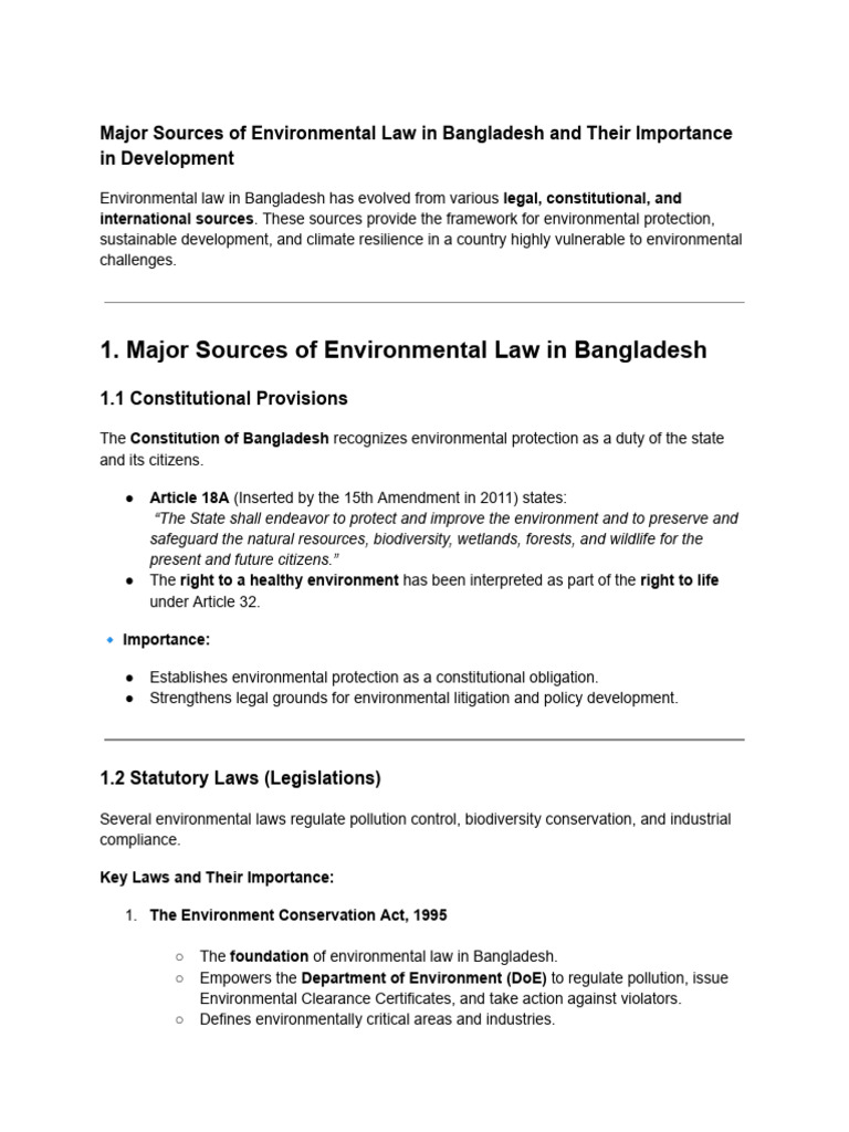 Environmental Law Sources in Bangladesh | PDF | Environmental Law ...