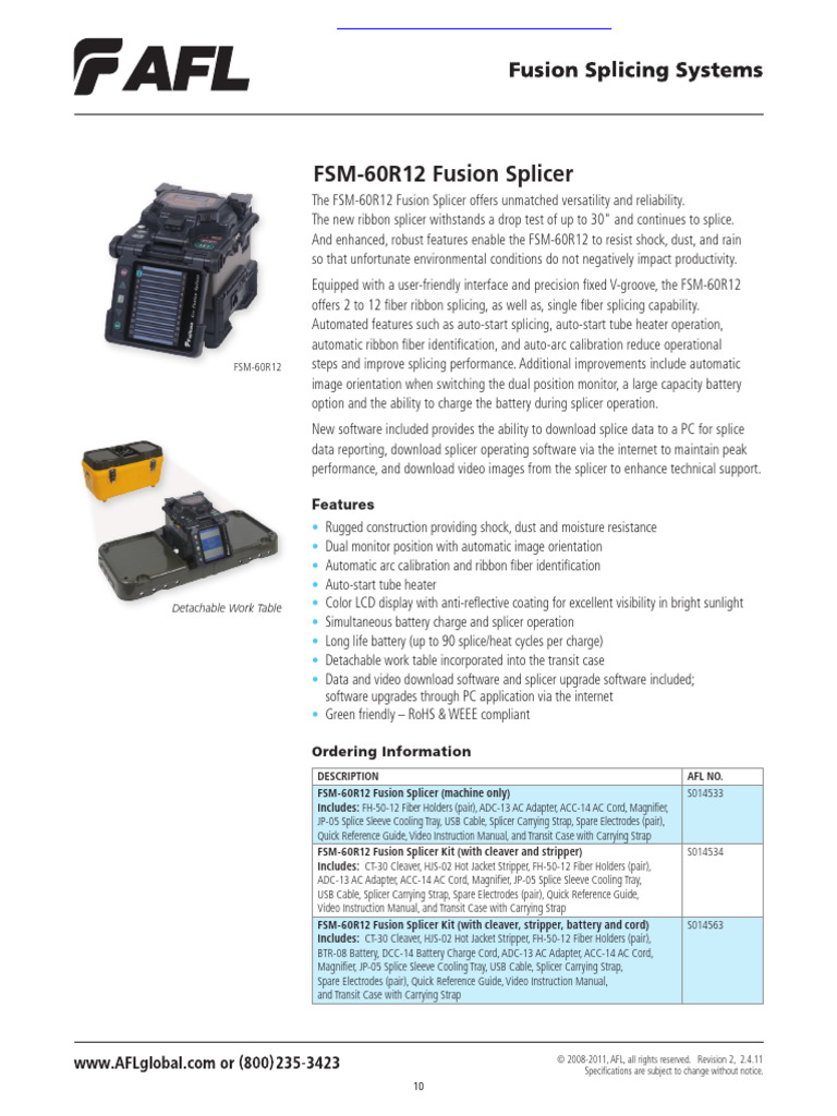 fujikura_fsm-60r_specifications_spec_sheet | PDF | Optical Fiber | Computer Monitor
