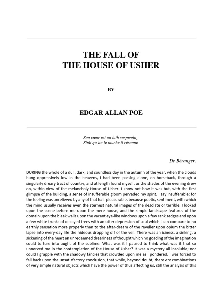 The Fall of The House of Usher by Edgar Allan Poe | PDF | Fear