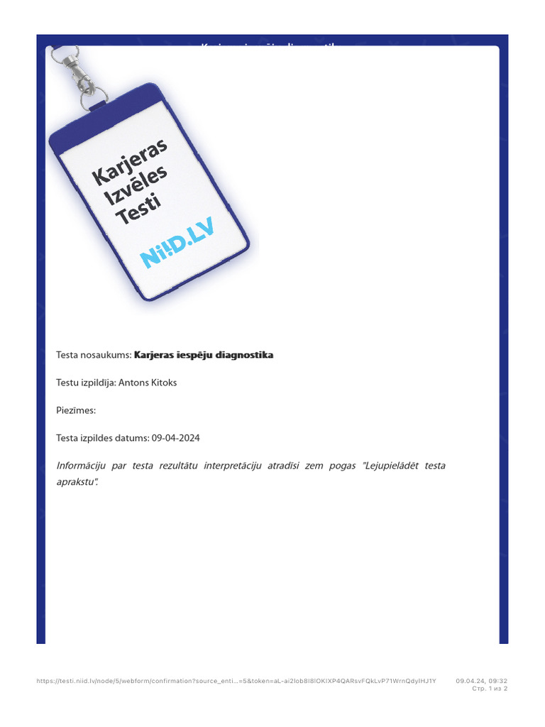 Karjeras Iespēju Diagnostika - NIID - LV Karjeras Izvēles Testi | PDF